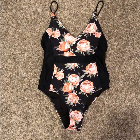 Cupshe | Swim | New With Tags Cupshe Black And Floral Swim Suit | Poshmark